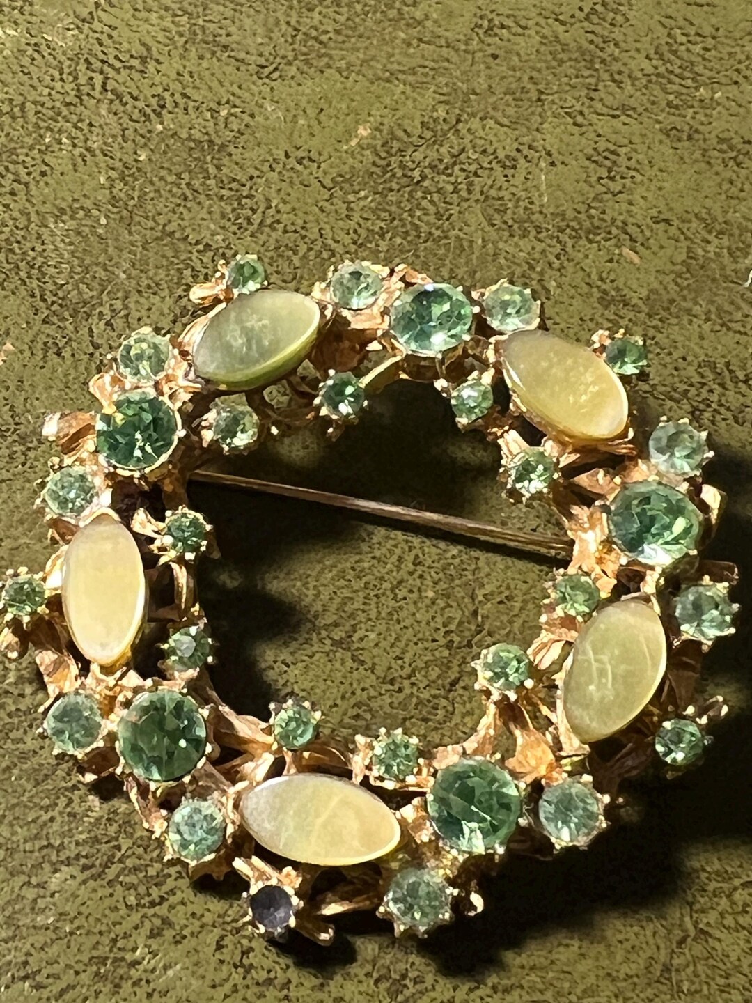 Pretty Metal Enamel and Glass Brooch - Etsy