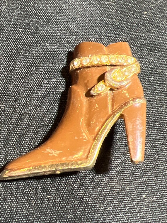 Pretty 1970 Metal and Enamelled Boot Brooch - Etsy