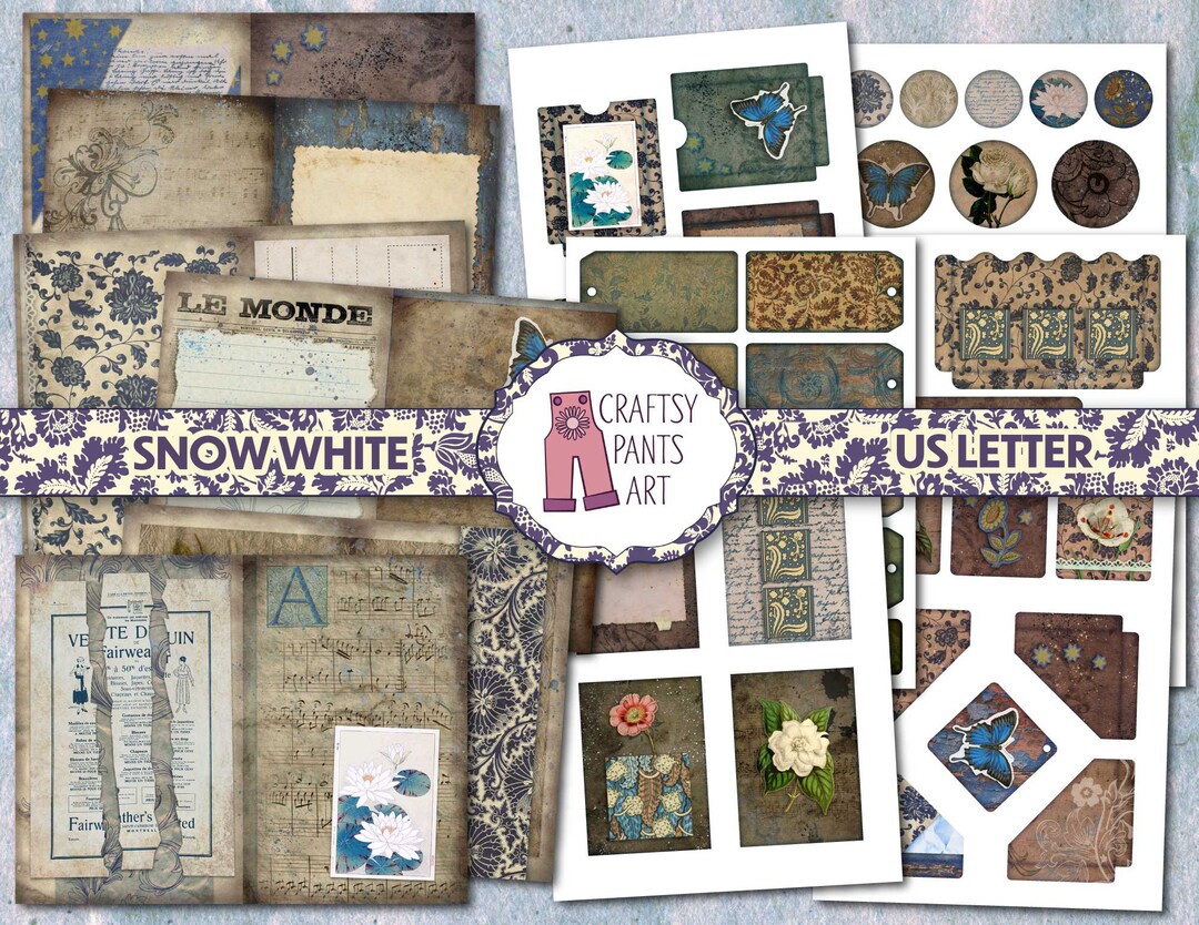 SNOW WHITE: 12 Sheets Massive Printable Junk Journal Digital Kit With ...