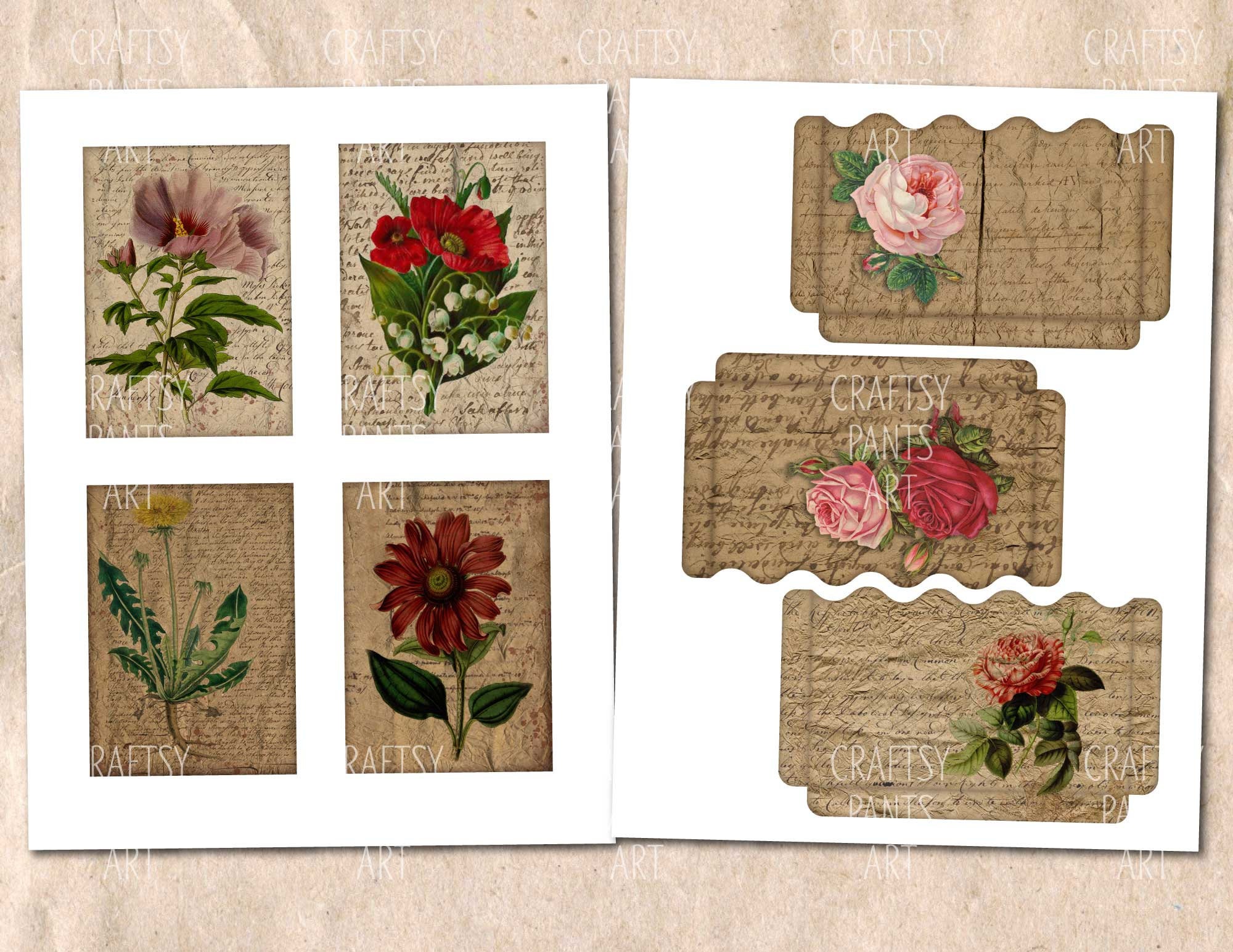 VINTAGE FLOWERS 3 Printable Junk Journal or Gratitude Journal Pockets ...