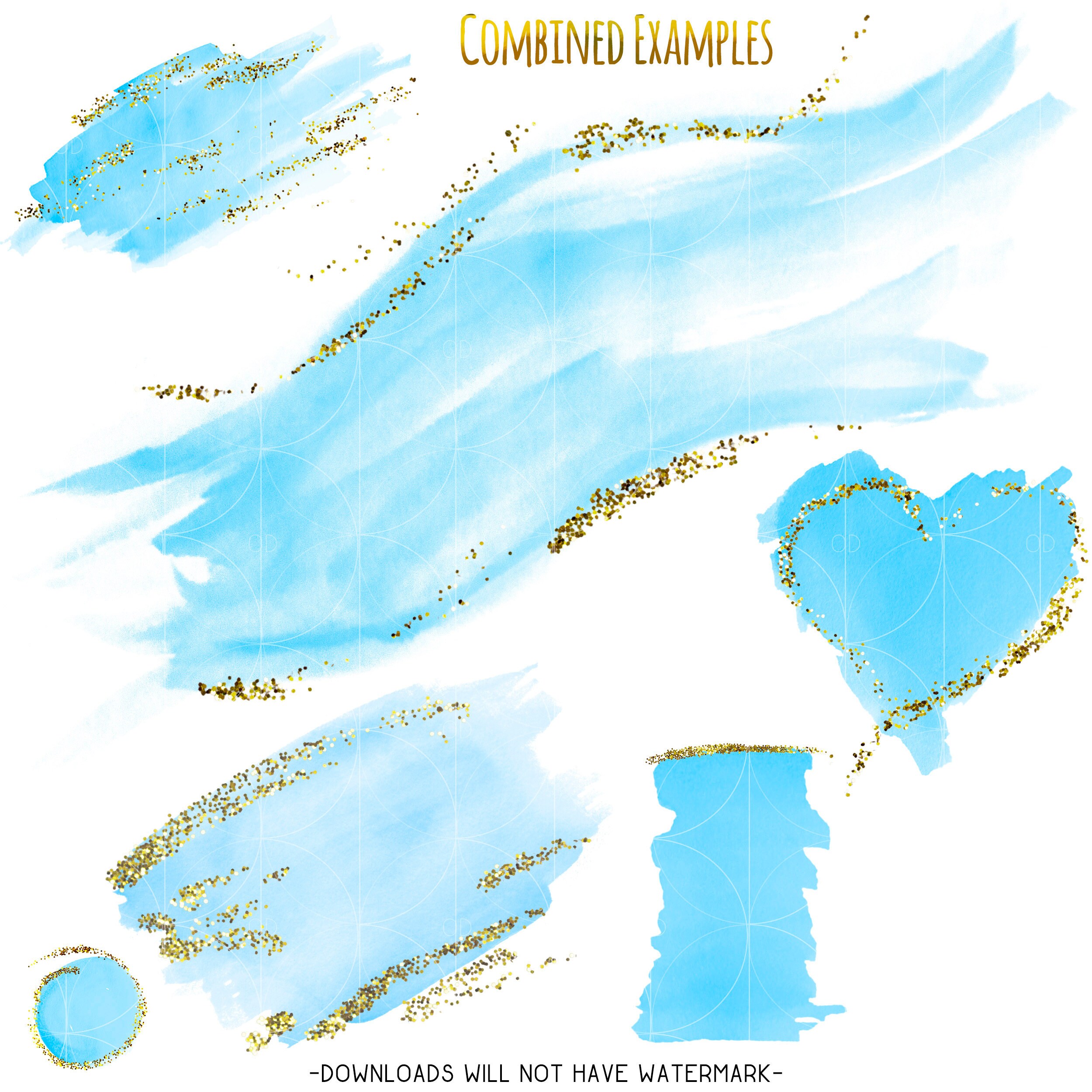 Blue Gold Watercolor & Glitter Clipart, Transparent Pngs, Watercolor ...