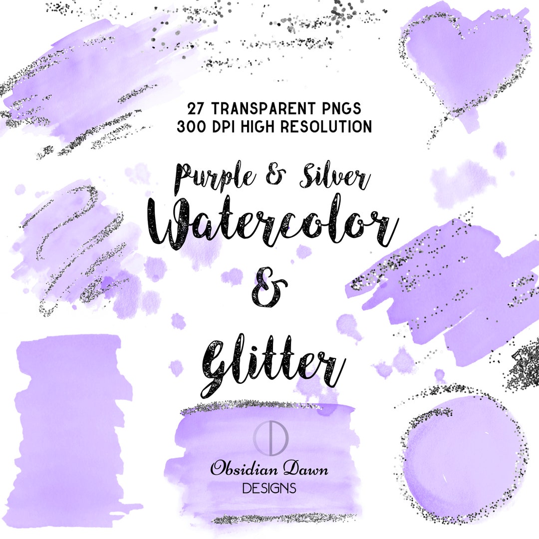 Purple Silver Watercolor & Glitter Clipart, Transparent Pngs ...