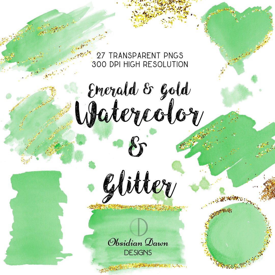 Emerald Gold Watercolor & Glitter Clipart, Transparent Pngs, Watercolor ...