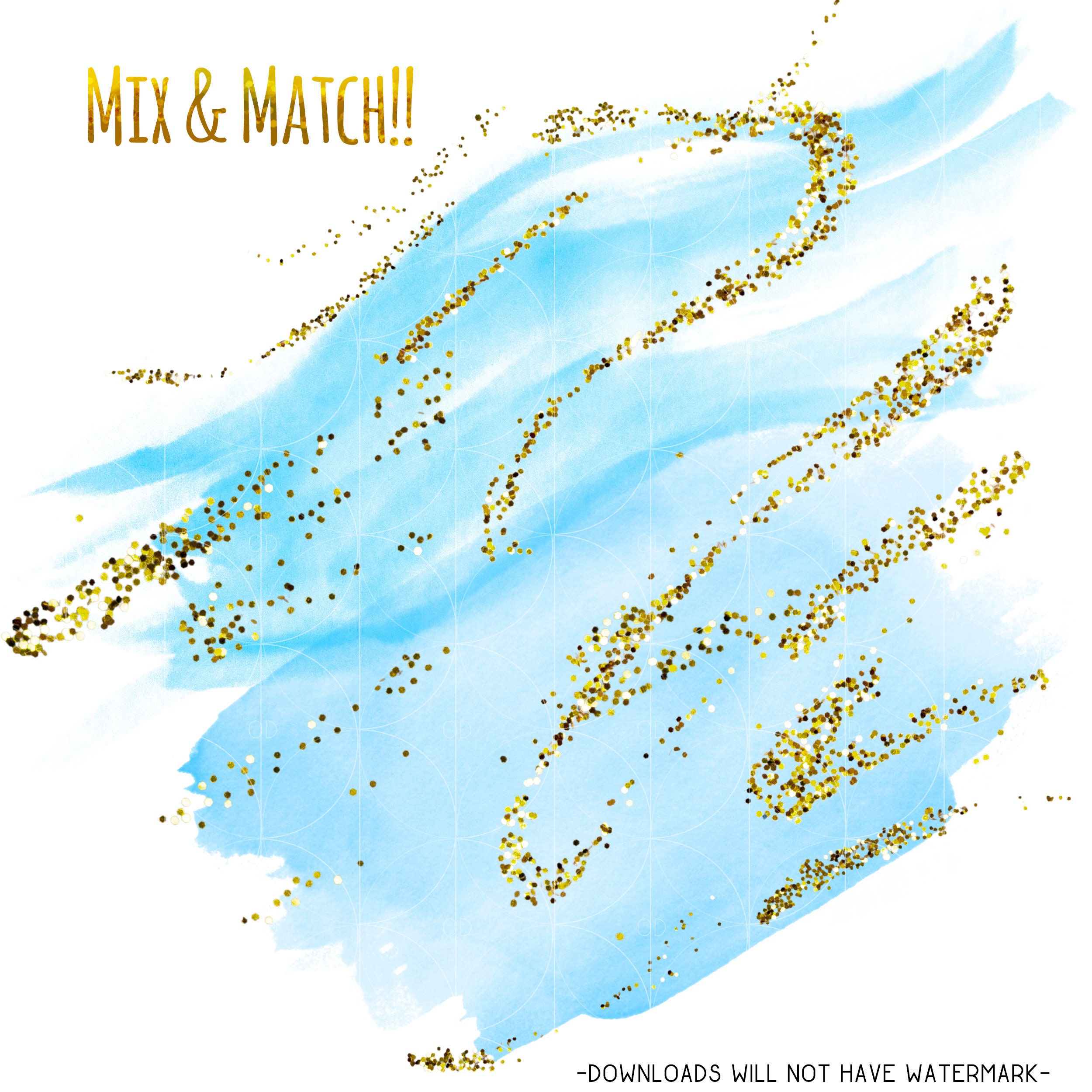 Blue Gold Watercolor & Glitter Clipart, Transparent Pngs, Watercolor ...