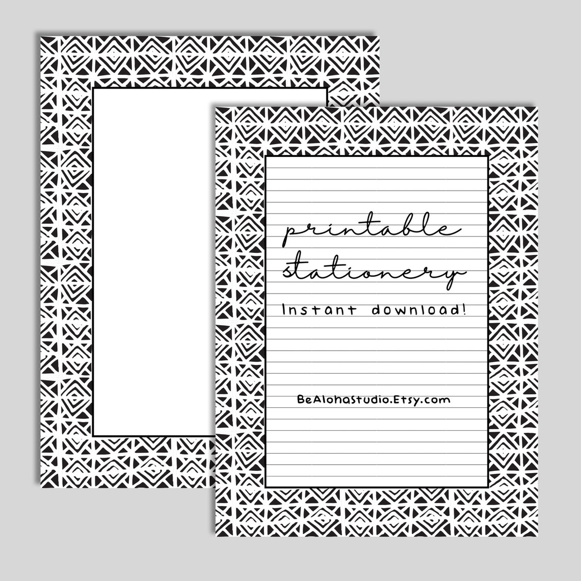 Printable Stationery, PDF Printable Lined Paper, Black and White ...
