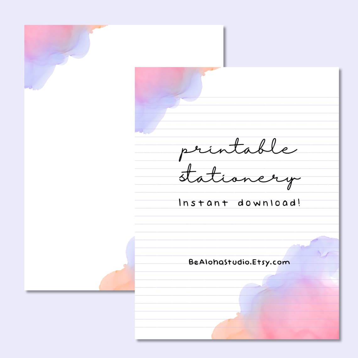 Printable Stationery, Watercolor Wash, Pastels, Lined, Unlined, Letter ...