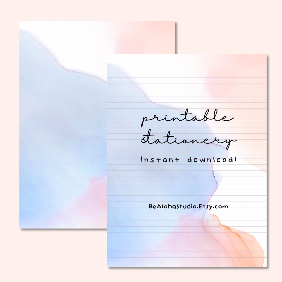 Printable Stationery, Watercolor Wash, Pastels, Lined, Unlined, Letter ...