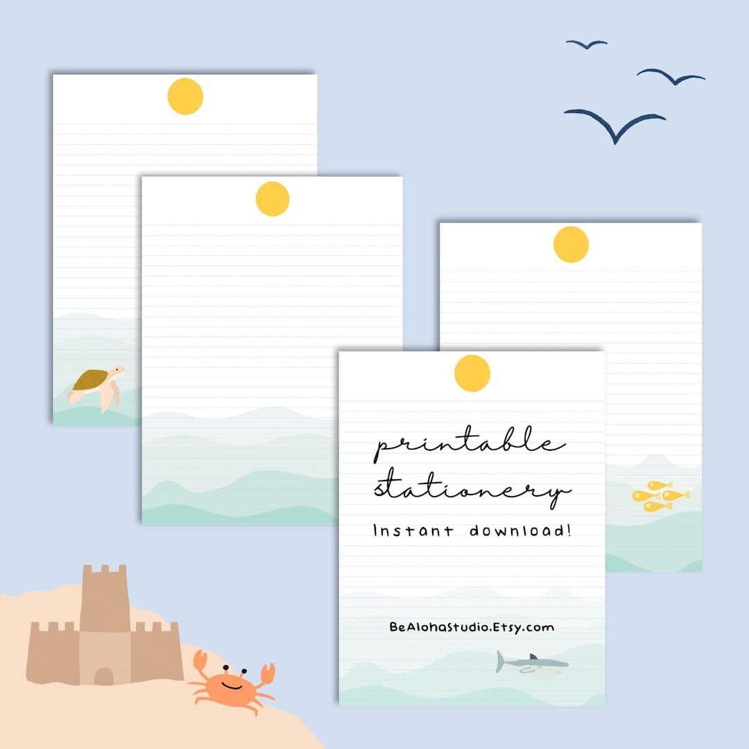 Printable Stationery, Instant Download, Modern, Nautical,shark, Sea ...