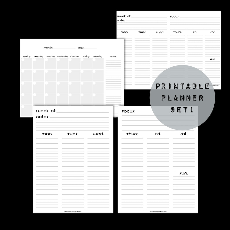 Minimalist Printable Planner Set Black and White Undated - Etsy