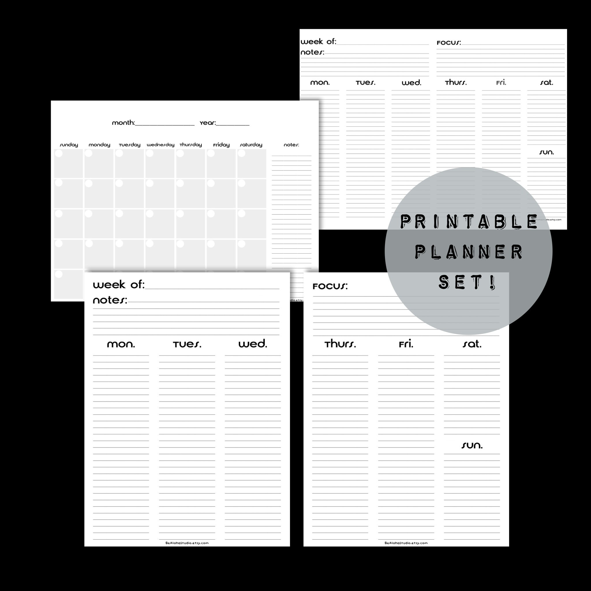 Minimalist Printable Planner Set Black and White Undated - Etsy