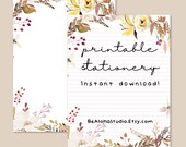 Printable Stationery Watercolor Fall Floral Pretty Lined - Etsy