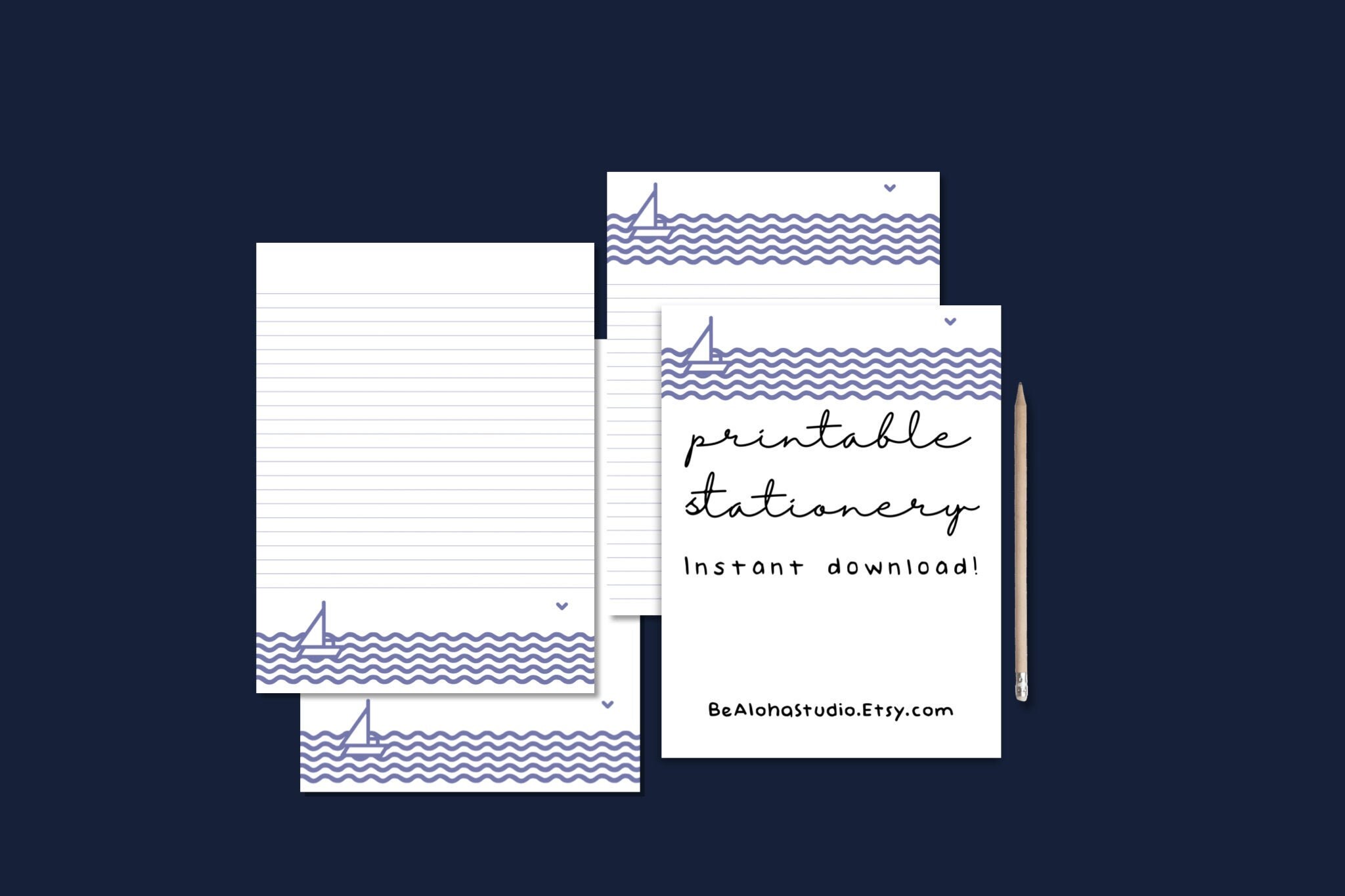 Printable Stationery, Instant Download, Modern, Nautical, Sailboat ...