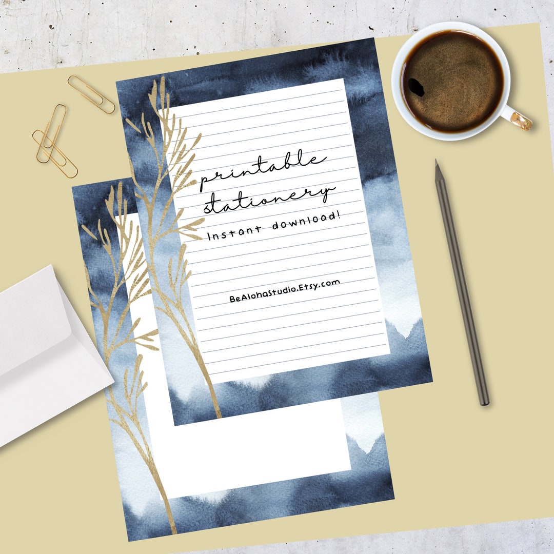 Printable Stationery, Watercolor, Nautical, Fish, Blue, Coral, Lined ...