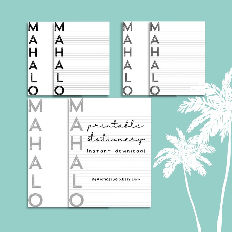 Printable Stationery, Instant Download, Mahalo, Aloha, Hawaiian, Hawaii ...