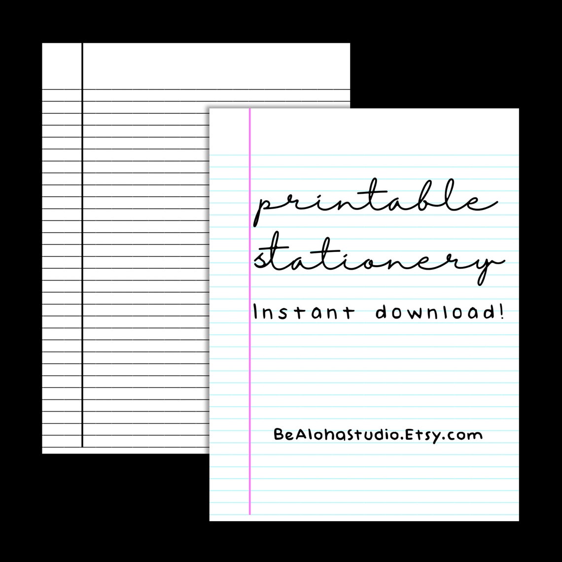 Printable Folder Paper, Lined Paper, Black Lined Paper, Handwriting ...