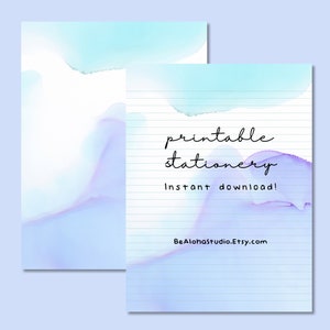 Printable Stationery, Watercolor Wash, Pastels, Lined, Unlined, Letter ...