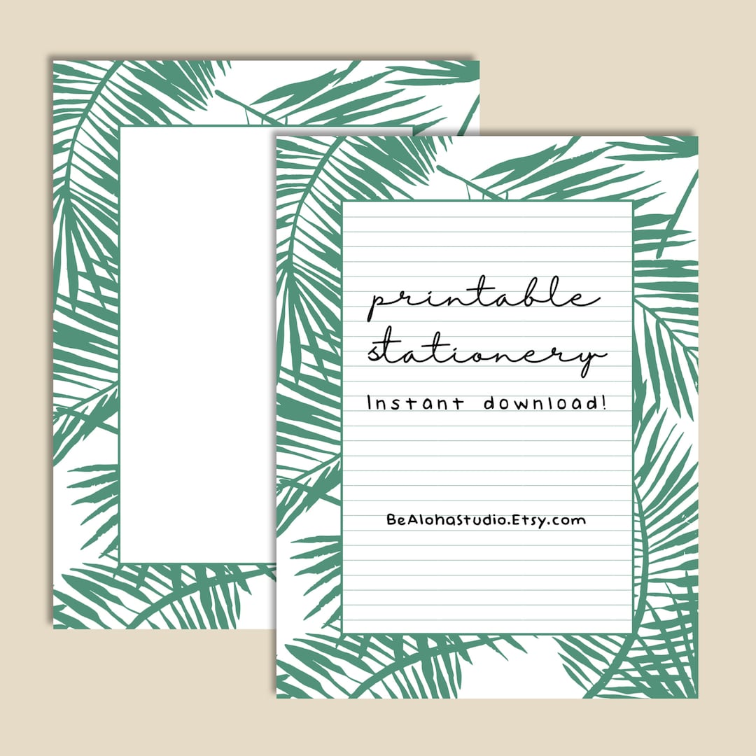 Printable Stationery, Instant Download, Palm Leaves, Tropical, Hawaiian ...