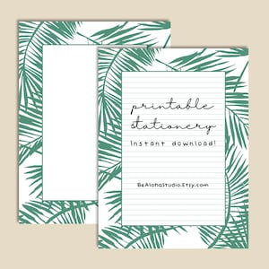 Printable Stationery, Instant Download, Palm Leaves, Tropical, Hawaiian ...