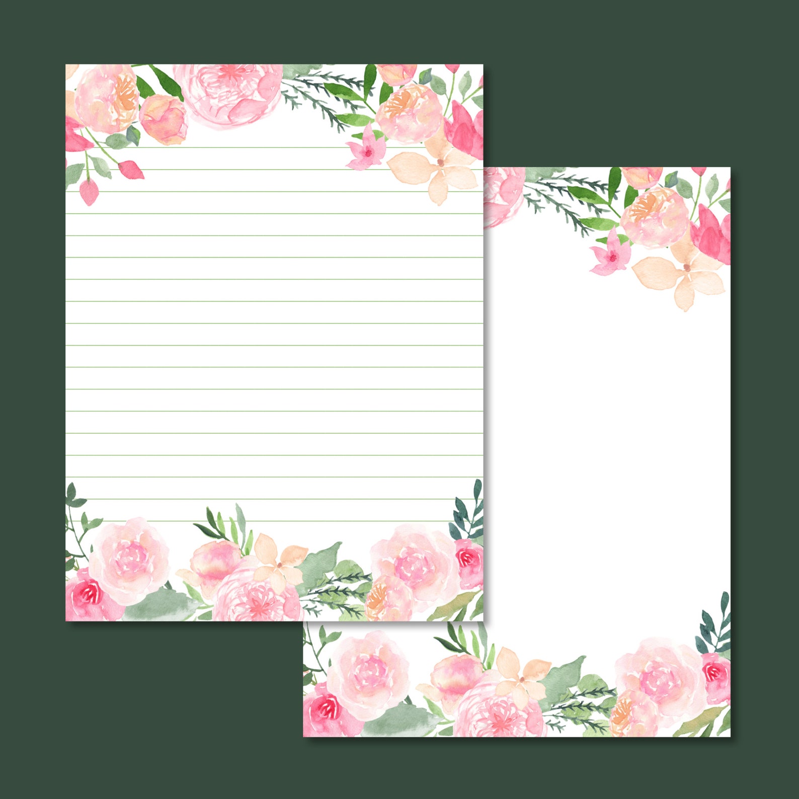 Printable Stationery, Instant Download, Floral, Flowers, Watercolor ...