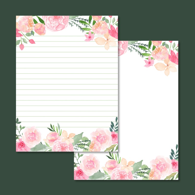Printable Stationery, Instant Download, Floral, Flowers, Watercolor ...
