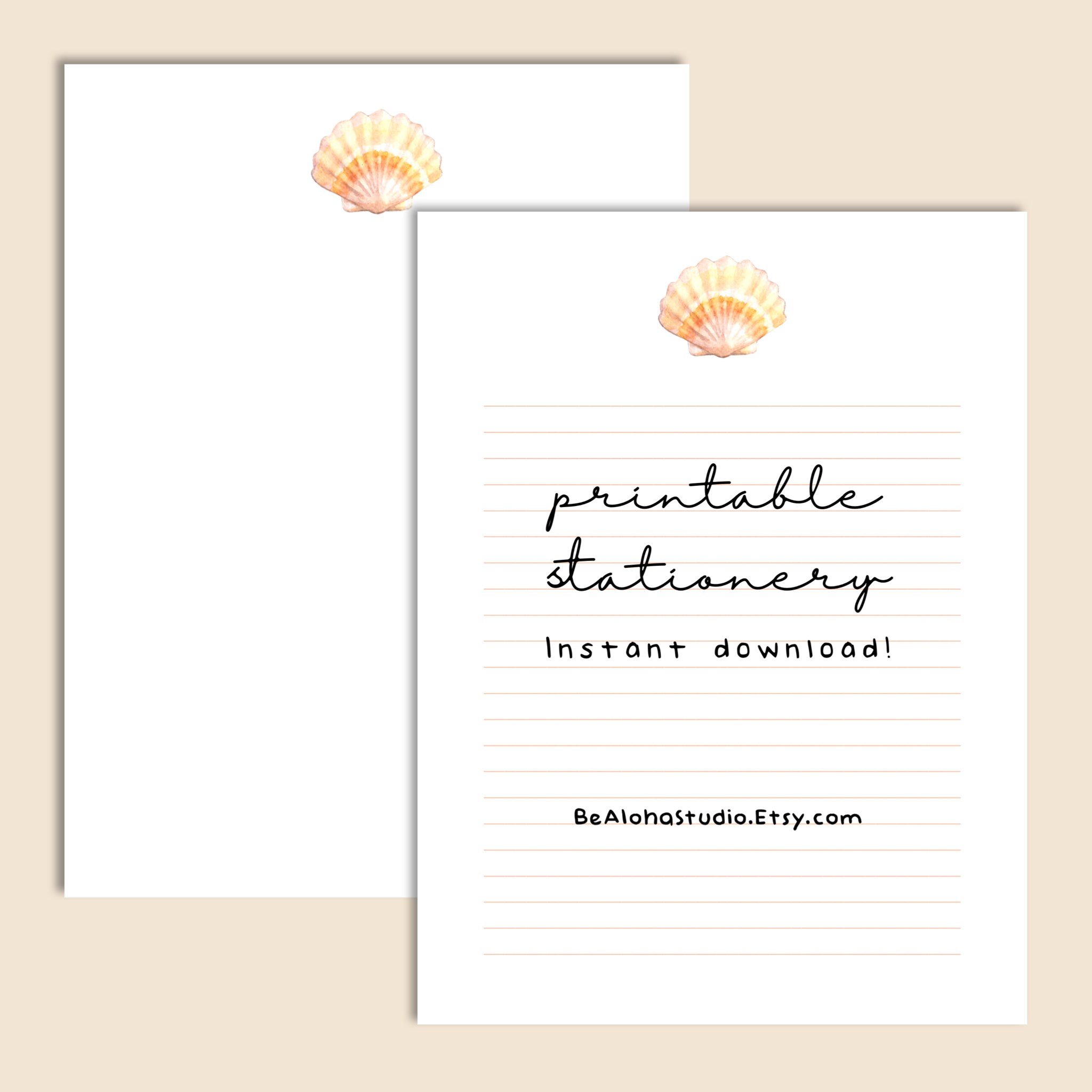 Printable Stationery, Instant Download, Nautical, Fish, Sea Shell ...