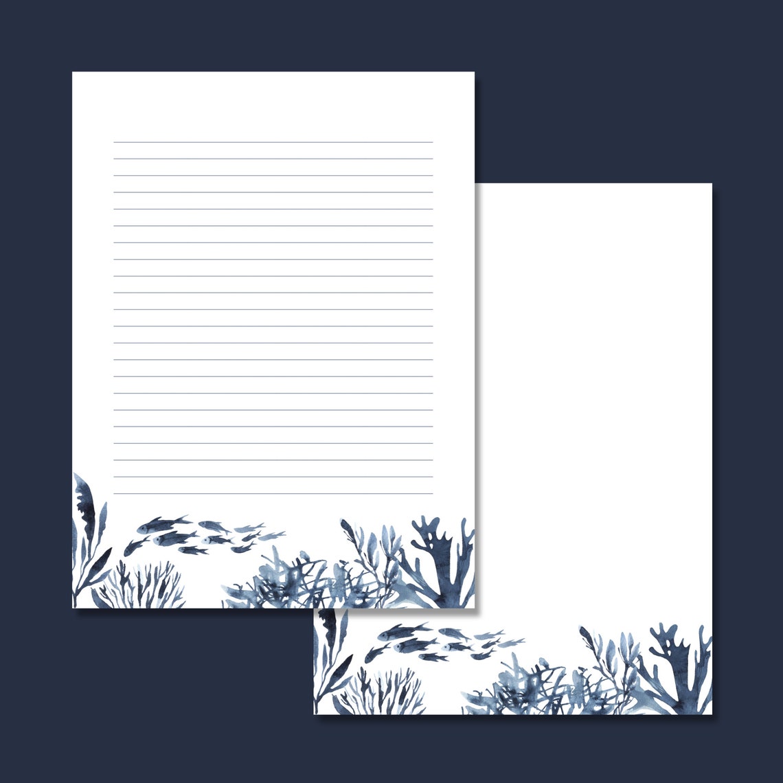 Printable Stationery, Instant Download, Nautical, Fish, Watercolor ...