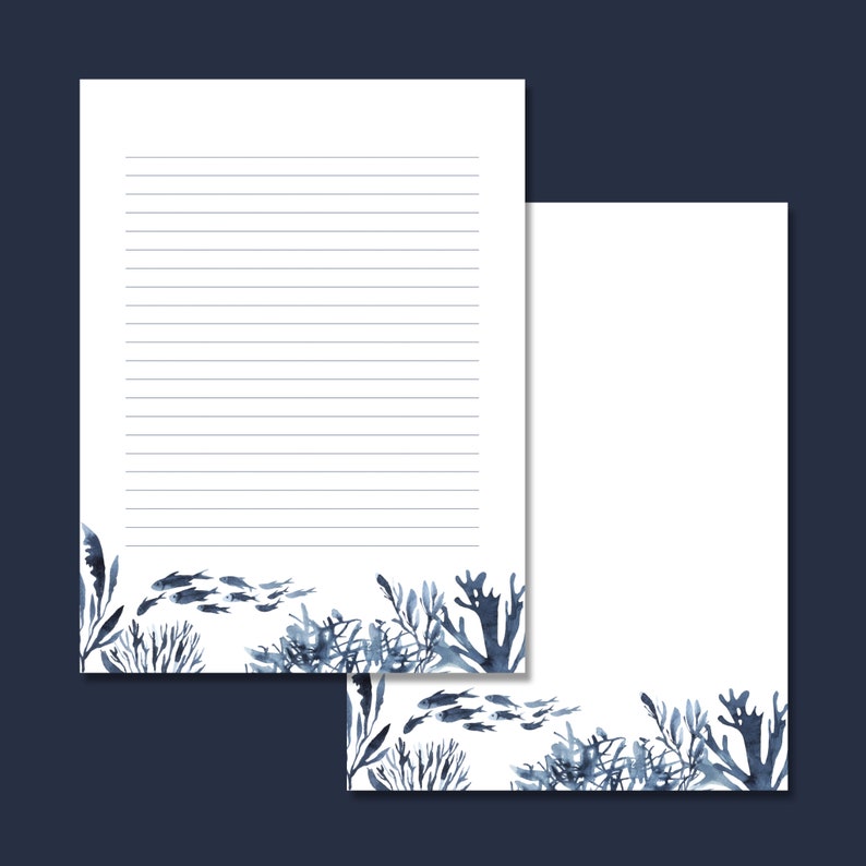 Printable Stationery, Instant Download, Nautical, Fish, Watercolor ...