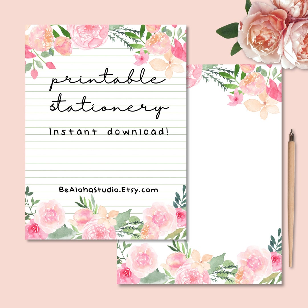 Printable Stationery, Instant Download, Floral, Flowers, Watercolor ...