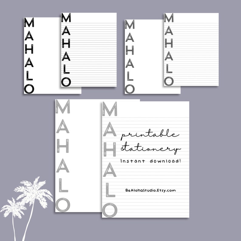 Printable Stationery, Instant Download, Mahalo, Aloha, Hawaiian, Hawaii ...