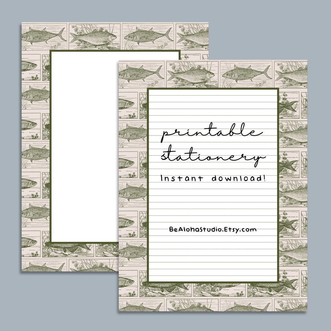 Printable Stationery, Instant Download, Fly Fishing, Salmon, Lined ...