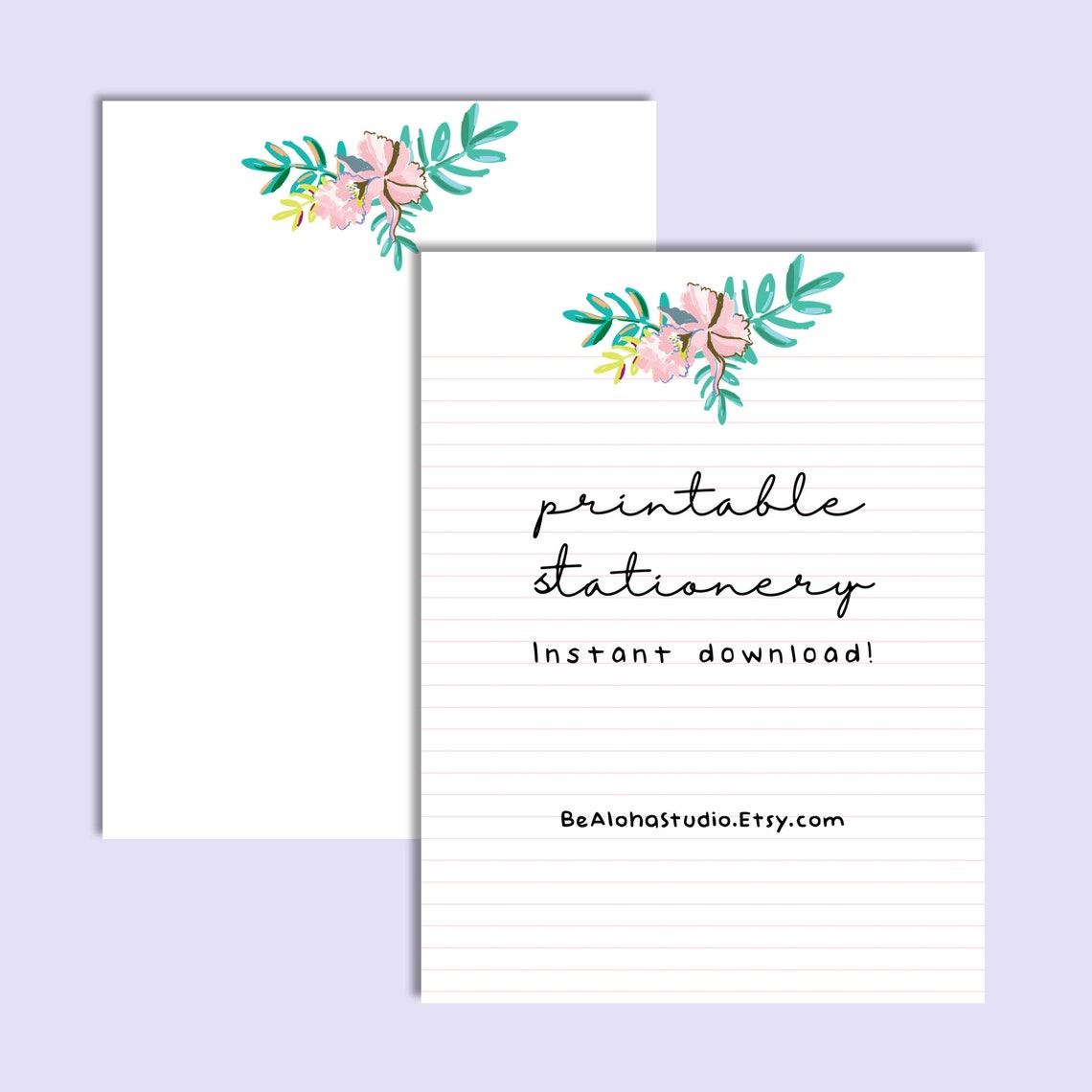 Printable Stationery, Instant Download, Pink, Lavender, Tropical ...