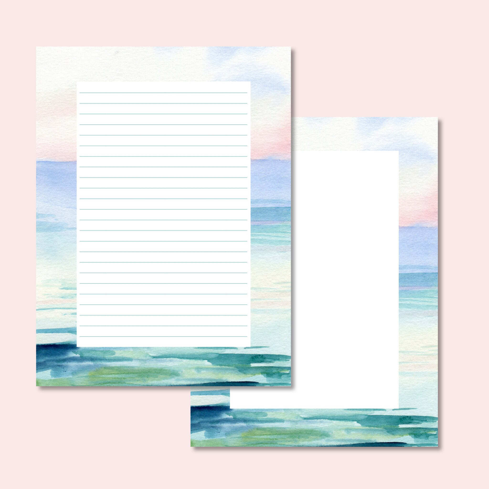 Printable Stationery, Watercolor, Ocean, Sea, Pastels, Lined, Unlined ...