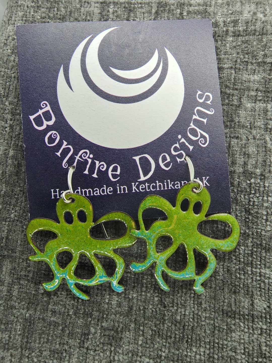 Octopus Nautical Ocean Fish Torch Hand Fired Glass Gray Rich Greens ...