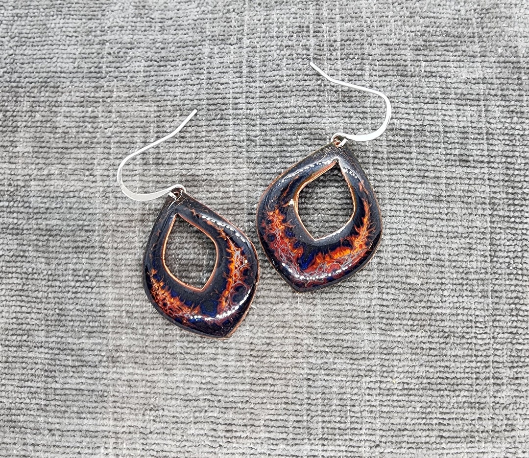 Holiday Series Hand Fired Open Drop Shape Black Red Orange Blue ...