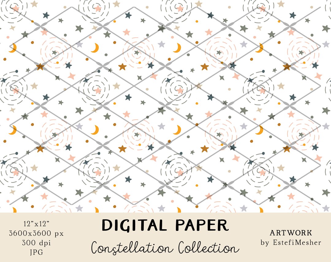 Constellation Digital Paper Printable, Sky Seamless Pattern, Clouds ...