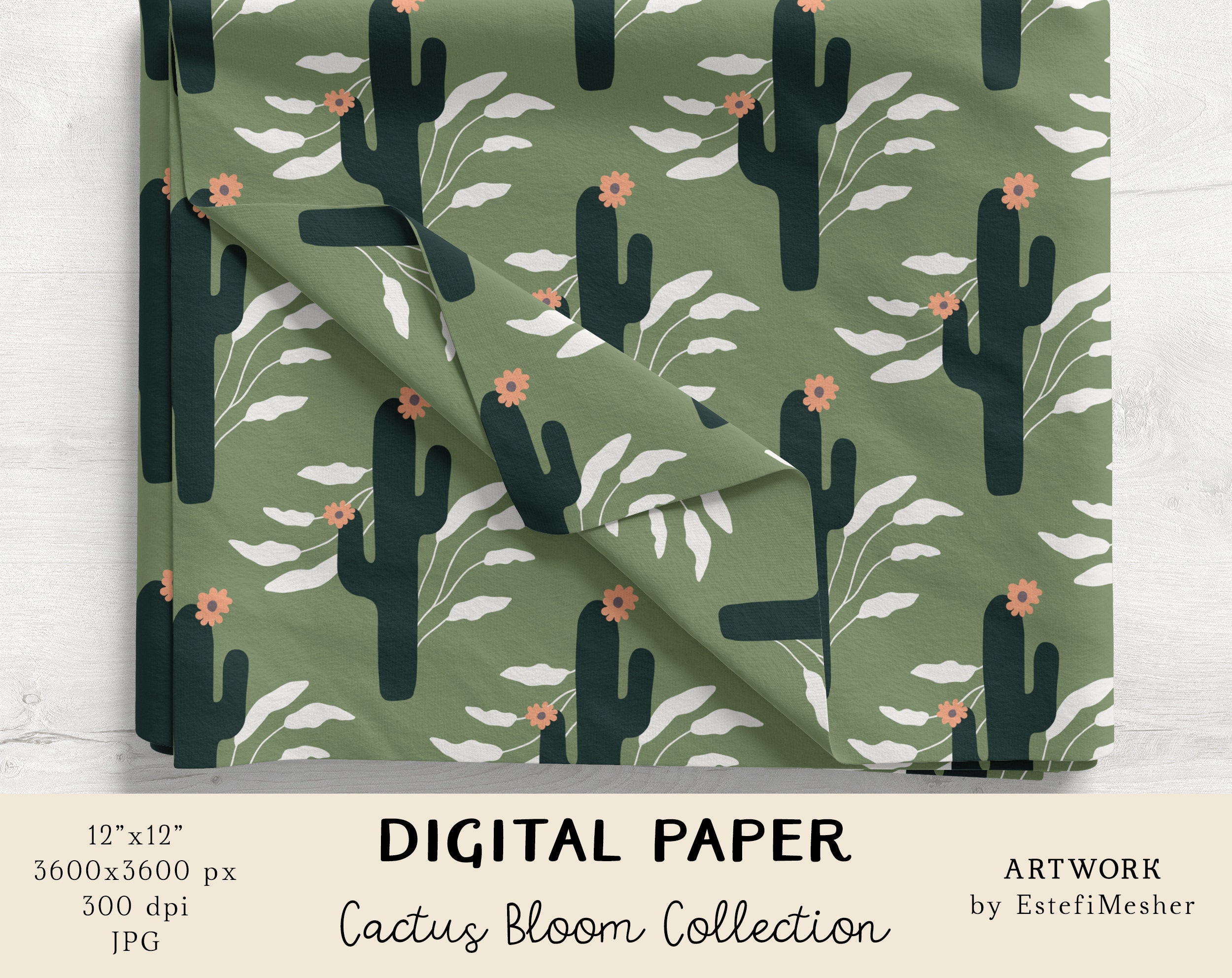 Cactus Digital Paper, Seamless Design, Digital Background, Printable ...
