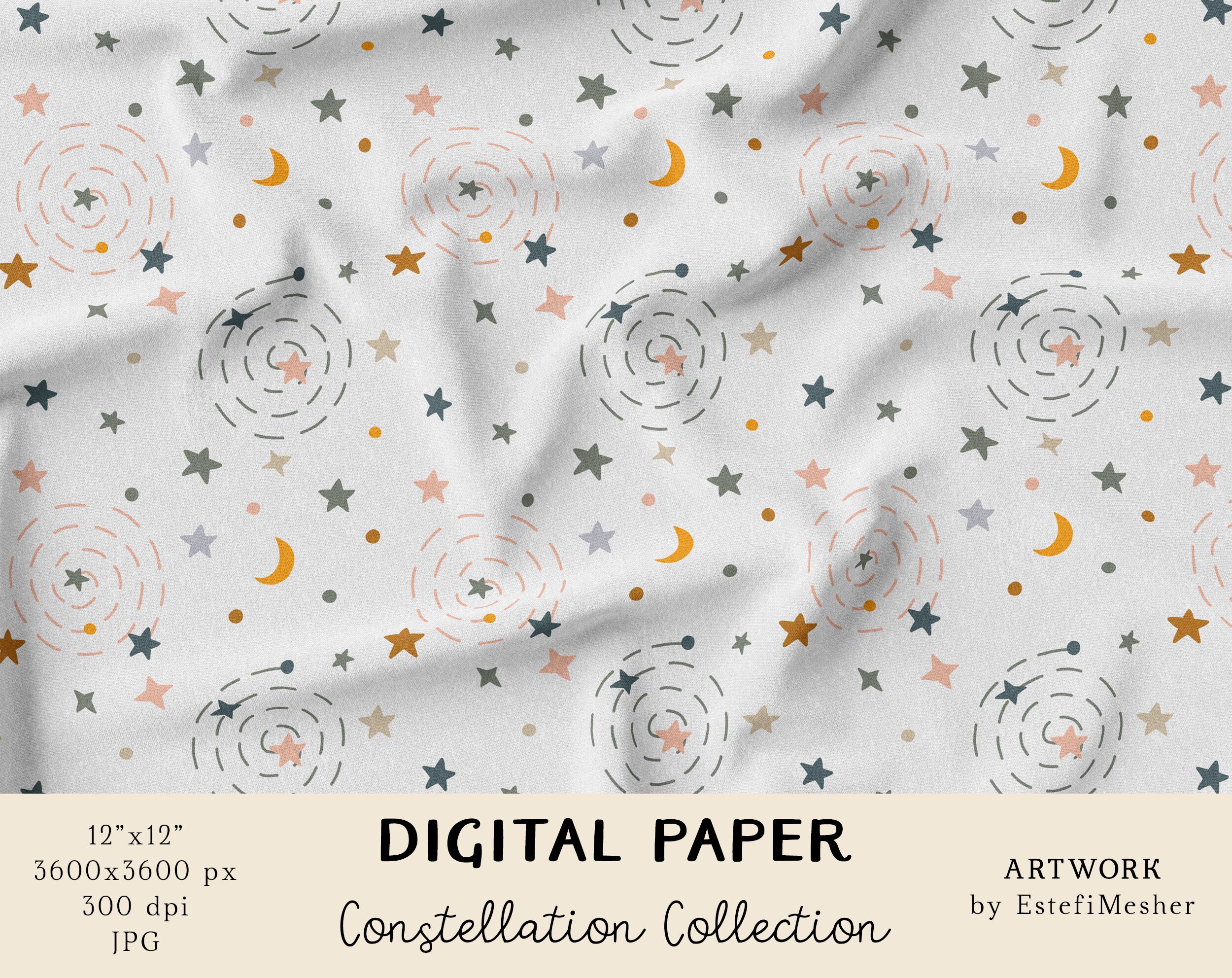 Constellation Digital Paper Printable, Sky Seamless Pattern, Clouds ...