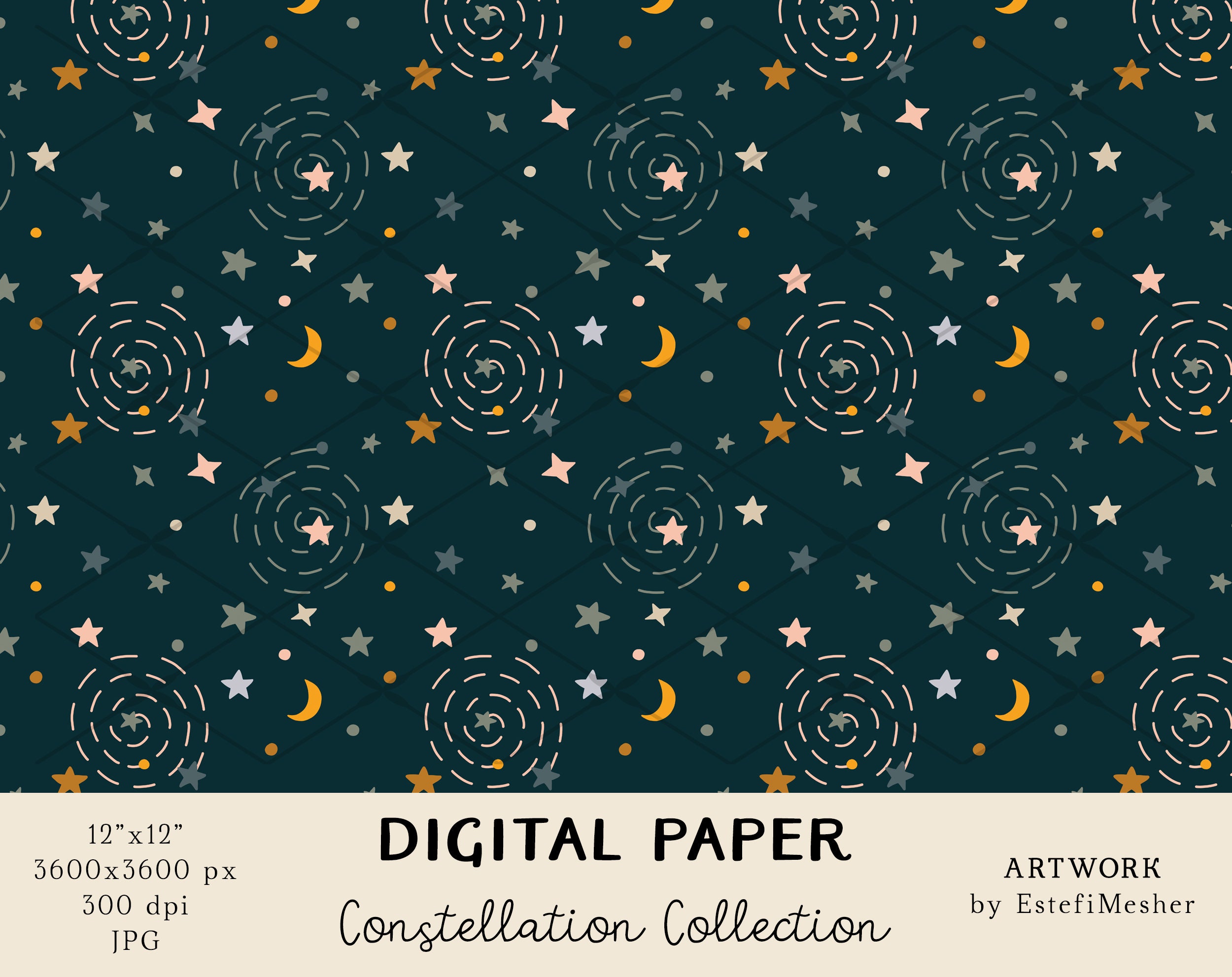 Constellation Digital Paper Printable, Sky Seamless Pattern, Clouds ...