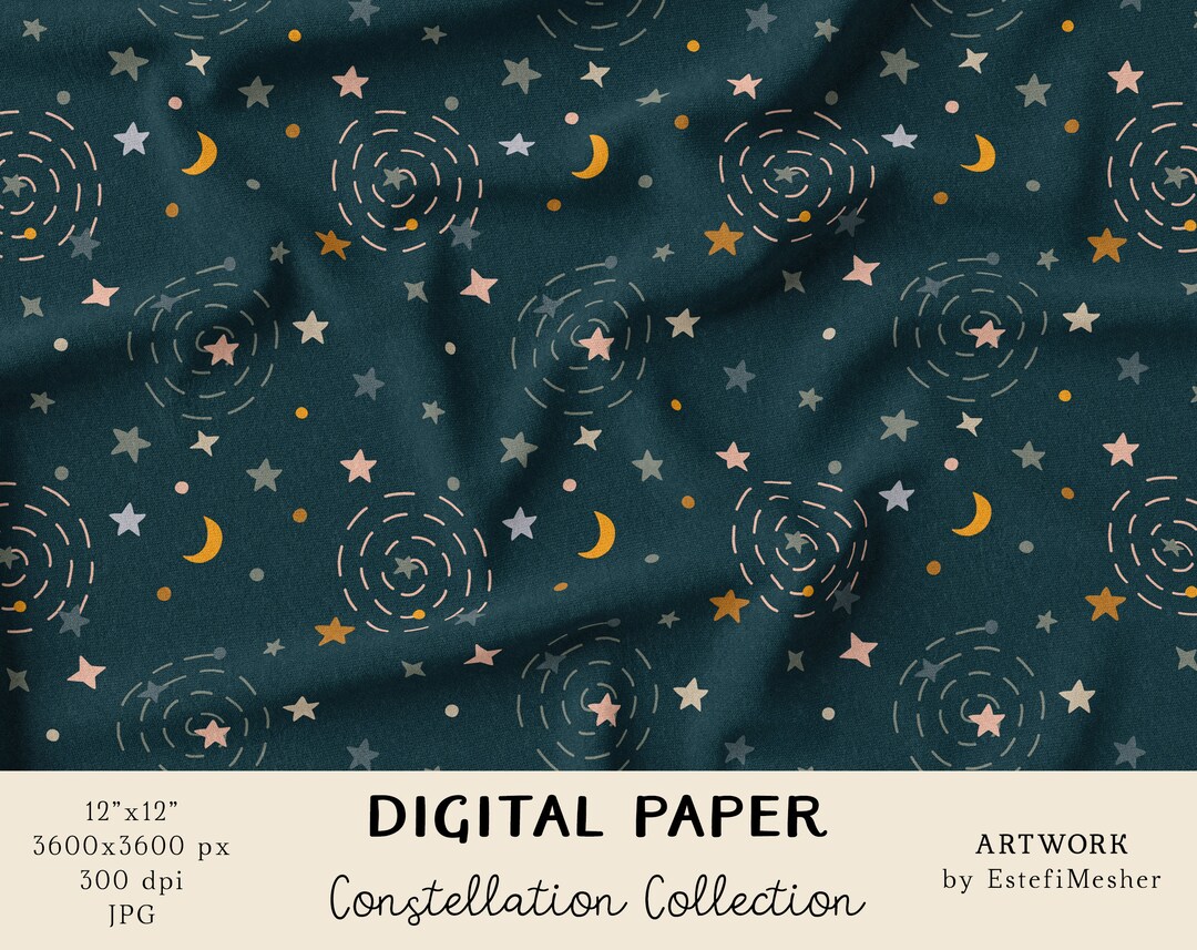 Constellation Digital Paper Printable, Sky Seamless Pattern, Clouds ...