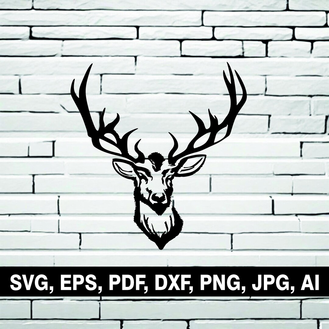 Deer Head Silhouette, Stag Shape SVG, Pdf, Dxf, Png, Deer With Antlers ...