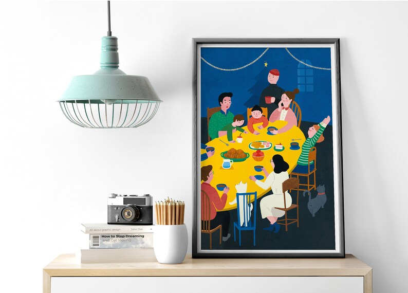 Dinner at the Table Art Print Kitchen Wall Decor Dining Room Decor ...