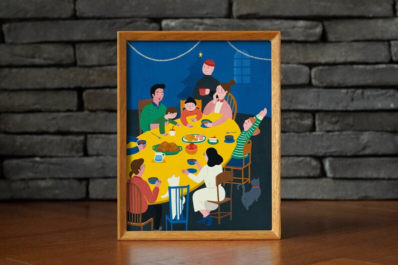 Dinner at the Table Art Print Kitchen Wall Decor Dining Room Decor ...