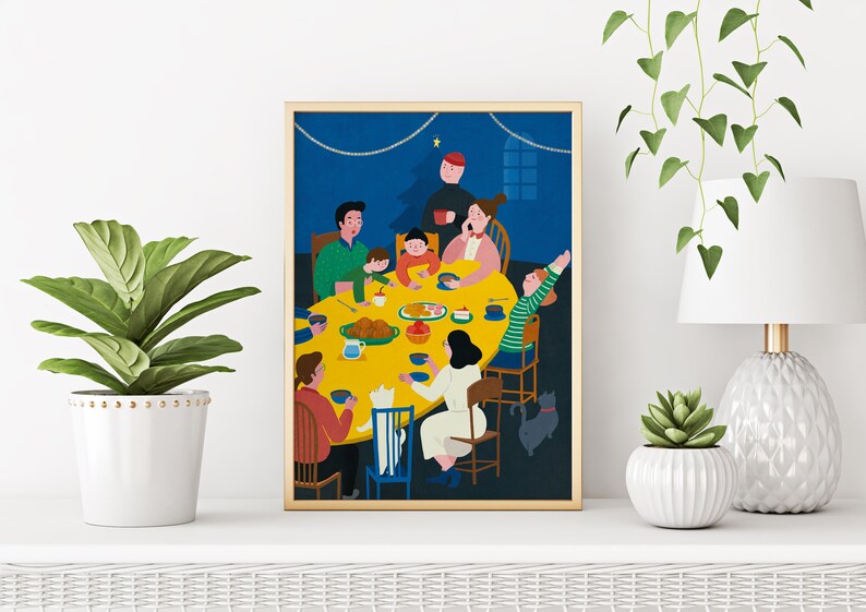 Dinner at the Table Art Print Kitchen Wall Decor Dining Room Decor ...