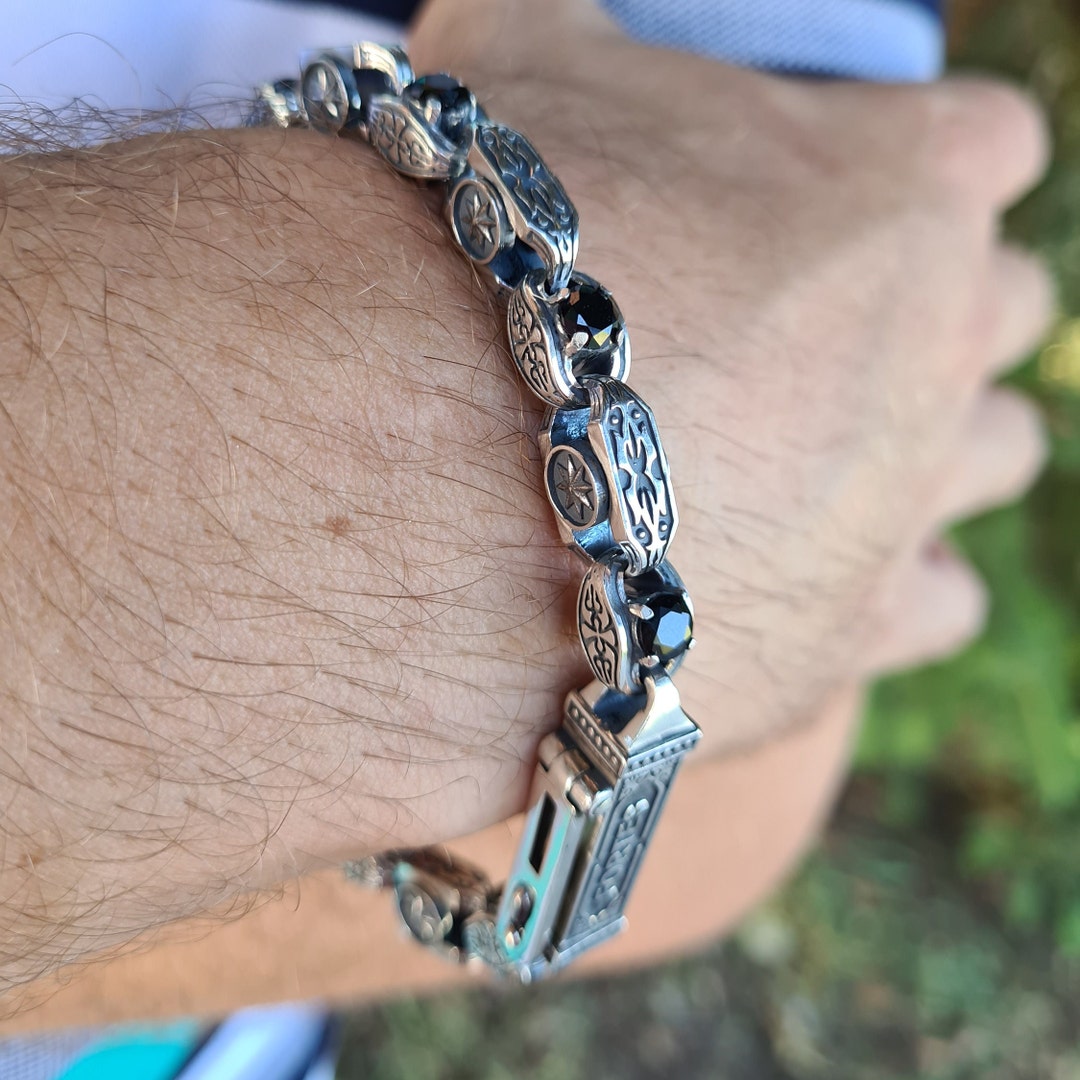 Bracelet Homme Mens Silver Bracelet With Engraving Fortune Loves the ...