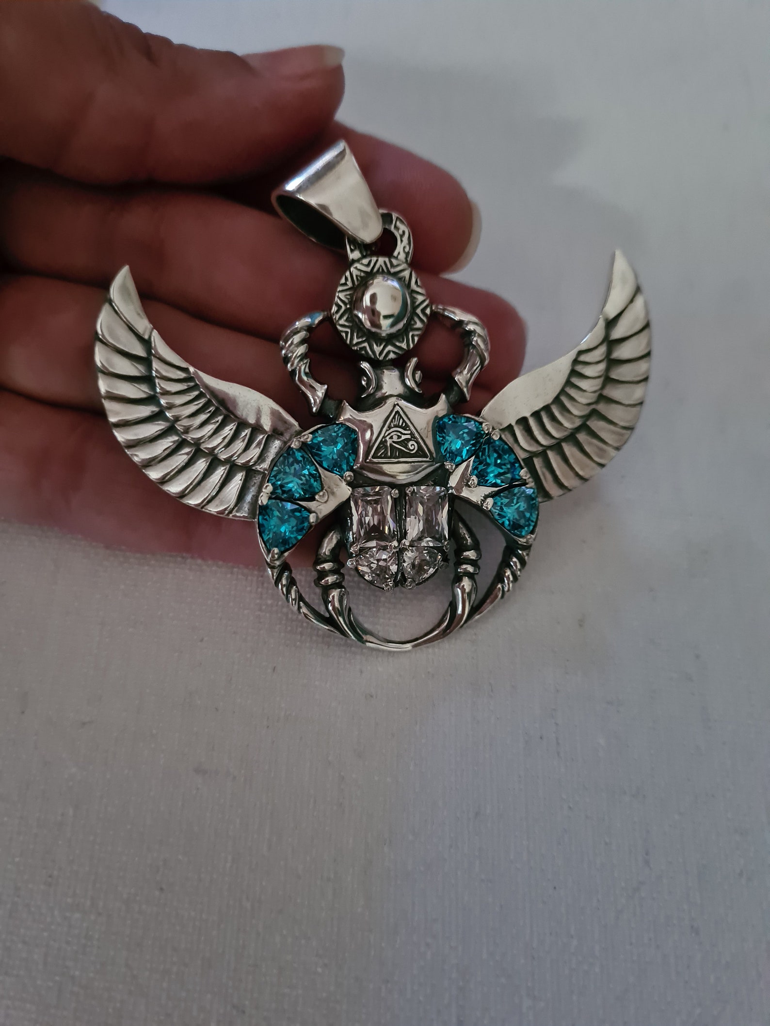 Silver Scarab Beetle Egyptian Scarab Necklace 925 Sterling Silver ...