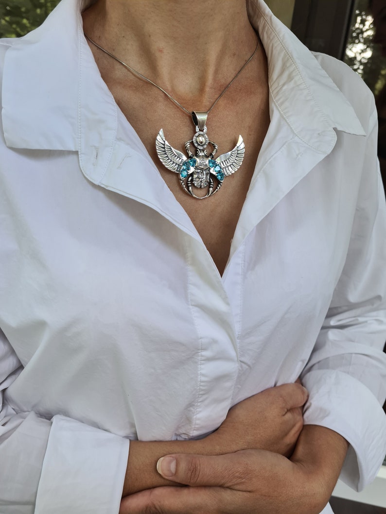 Silver Scarab Beetle Egyptian Scarab Necklace 925 Sterling - Etsy