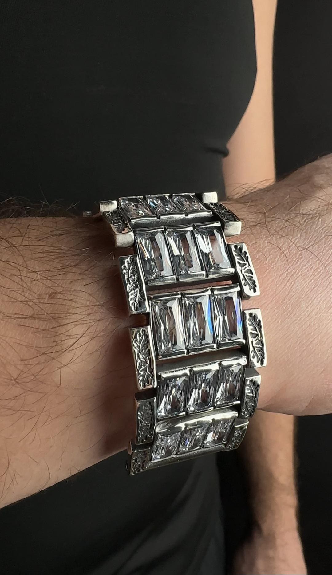 925 Sterling Silver Watch Bracelet With Stones; Watch Strap 23-26 Mm ...