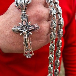 Men's Silver Necklace Set With a Cross; Chain With Holy Faces; 925 ...