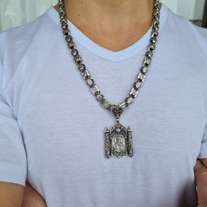 Men's Silver Icon Necklace Set; 925 Silver Icon of Saint Nicholas; Men ...