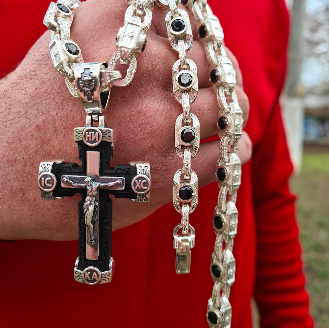 Men's Silver Chain Set With a Cross; 925 Sterling Silver Necklace With ...